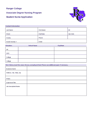 Student Nurse Application Doc Template | pdfFiller