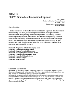 Fillable Online PLTW Biomedical Innovation/Capstone Fax Email Print ...