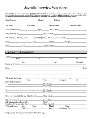 Juvenile Interview Worksheet Doc Template | pdfFiller