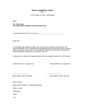 (To be typed on Bank Letterhead) Doc Template | pdfFiller
