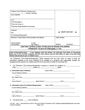 Motion STIPULATION to relocate minor child(ren) Doc Template | pdfFiller