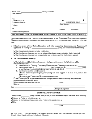 Order to Modify or Terminate Maintenance (SPOUSAL/PARTNER SUPPORT) Doc Template | pdfFiller