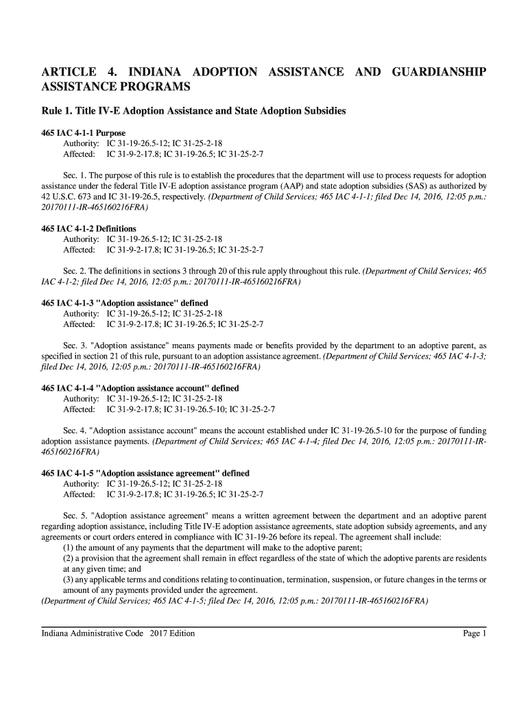 Fillable Online INDIANA ADOPTION ASSISTANCE AND GUARDIANSHIP Fax Email ...