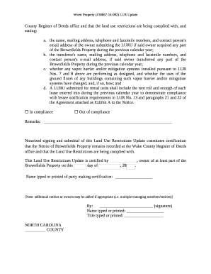 LAND USE RESTRICTIONS (LUR) UPDATE Doc Template | pdfFiller
