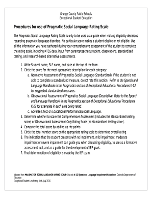 Procedures for use of Pragmatic Social Language Rating Scale Doc ...