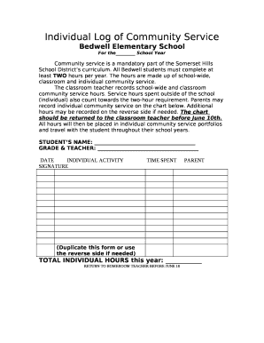 Individual Log of Community Service Doc Template | pdfFiller