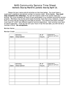 NHS Community Service Time Sheet Doc Template | pdfFiller