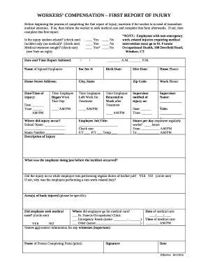 WORKERS COMPENSATION FIRST REPORT OF INJURY Doc Template | pdfFiller