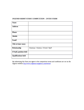 INGENIO SHORT STORY COMPETITION ENTRY Doc Template | pdfFiller