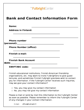 Bank and Contact Ination template Doc Template | pdfFiller
