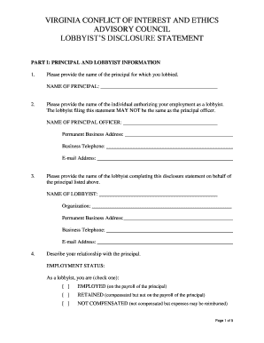Fillable Online VIRGINIA CONFLICT OF INTEREST AND ETHICS Fax Email ...