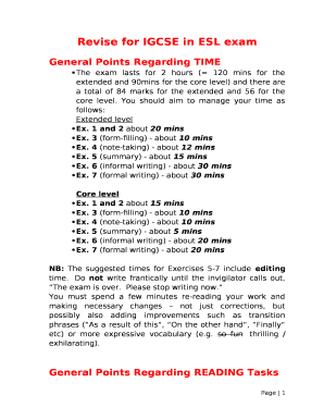 Revise for IGCSE in ESL exam Doc Template | pdfFiller