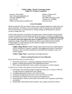 English 1A: Freshman Composition Doc Template | pdfFiller