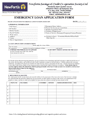 Fillable Online EMERGENCY LOAN APPLICATION FORM Fax Email Print - pdfFiller