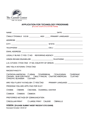 APPLICATION FOR TECHNOLOGY PROGRAMS Doc Template | pdfFiller