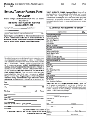 Ravenna Township Plumbing Permit Application Doc Template | pdfFiller