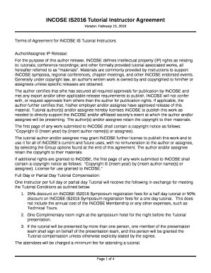 Terms of Agreement for INCOSE IS Tutorial Instructors Doc Template ...