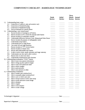 COMPETENCY CHECKLIST RADIOLOGIC TECHNOLOGIST Doc Template | pdfFiller