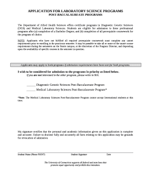 APPLICATION FOR LABORATORY SCIENCE PROGRAMS Doc Template | pdfFiller