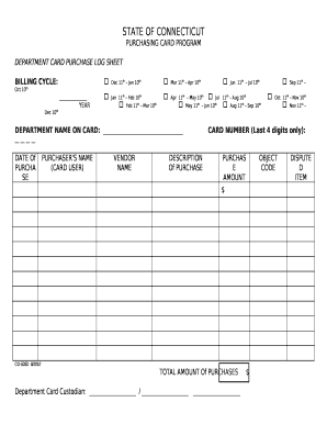 DEPARTMENT CARD PURCHASE LOG SHEET Doc Template | pdfFiller
