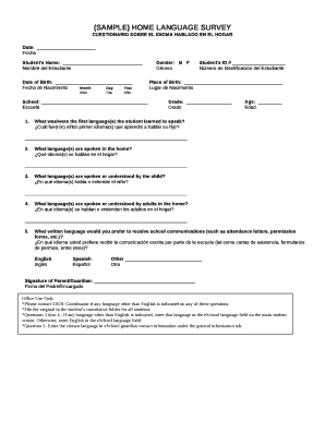 (SAMPLE) HOME LANGUAGE SURVEY Doc Template | pdfFiller