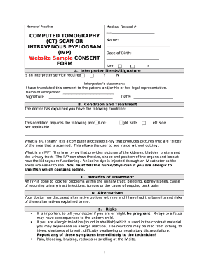 COMPUTED TOMOGRAPHY (CT) SCAN OR INTRAVENOUS PYELOGRAM (IVP) Doc Template | pdfFiller