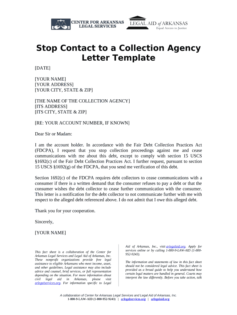 Stop Contact to a Collection Agency Letter Template Doc Template ...