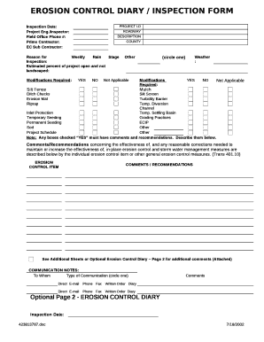 EROSION CONTROL DIARY / INSPECTION Doc Template | pdfFiller