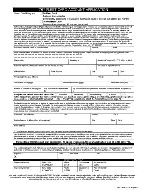 76 FLEET CARD ACCOUNT APPLICATION Doc Template | pdfFiller