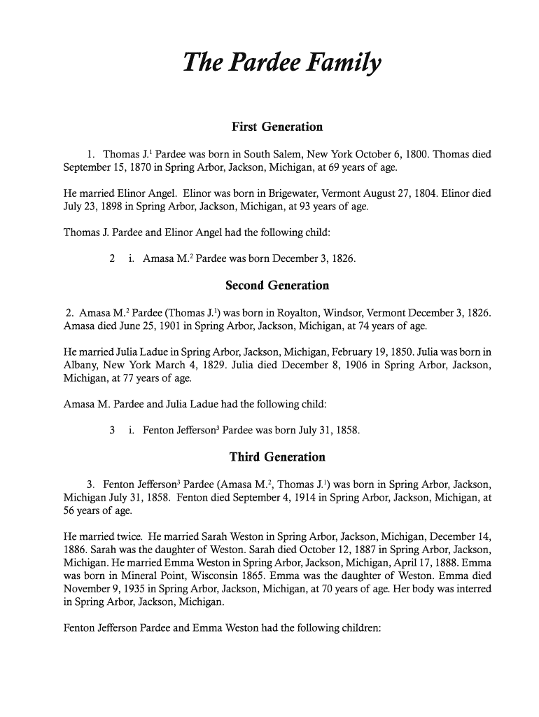 Fillable Online The Pardee Family Fax Email Print - pdfFiller