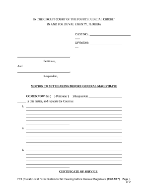 MOTION TO SET HEARING BEFORE GENERAL MAGISTRATE Doc Template | pdfFiller