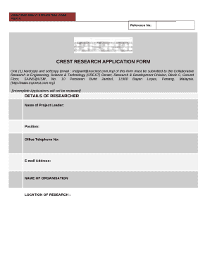 CREST RESEARCH APPLICATION - forumwarga usm Doc Template | pdfFiller