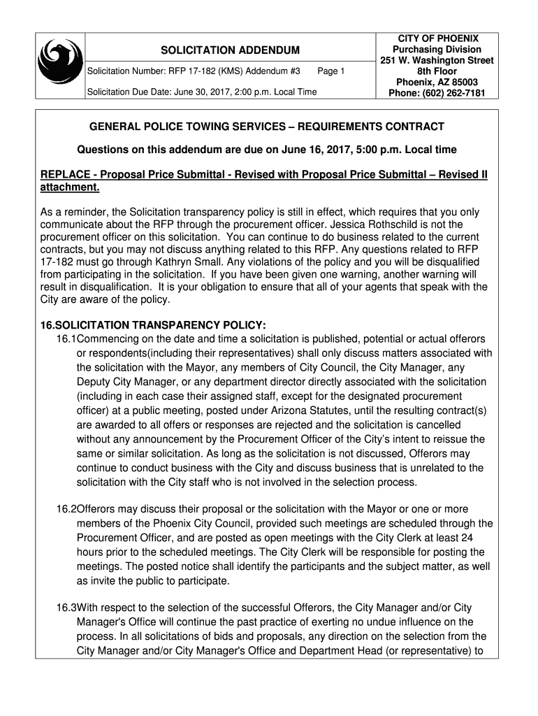 Fillable Online Solicitation Number: RFP 17-182 (KMS) Addendum #3 Fax ...