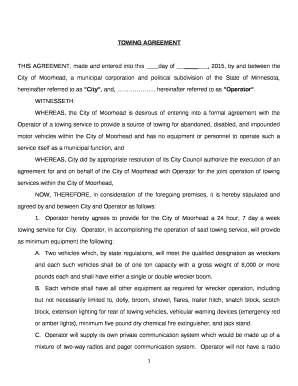 TOWING AGREEMENT Doc Template | pdfFiller