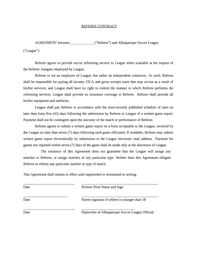 REFEREE CONTRACT Doc Template | pdfFiller