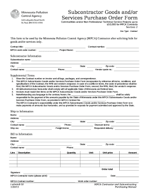 Subcontractor Goods and/or Services Purchase Order Doc Template | pdfFiller