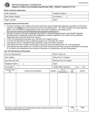 Request to Sublet (Standard Specification 1801)(MnDOT Updated 2/11/15 ...