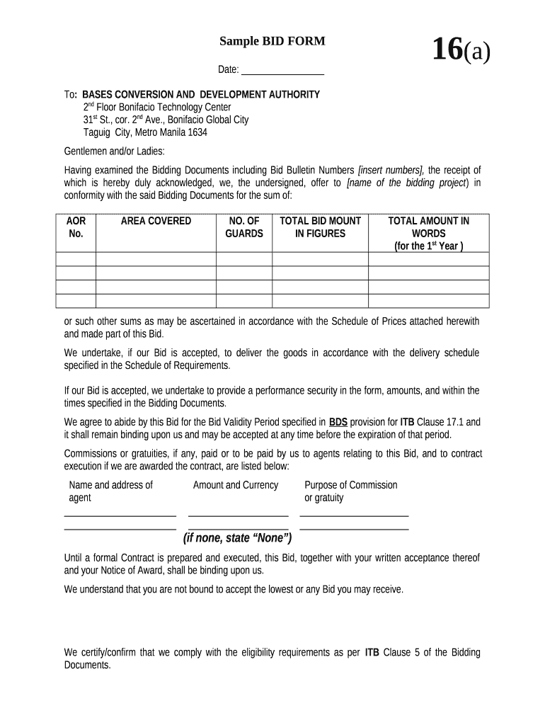 Sample BID Doc Template | pdfFiller