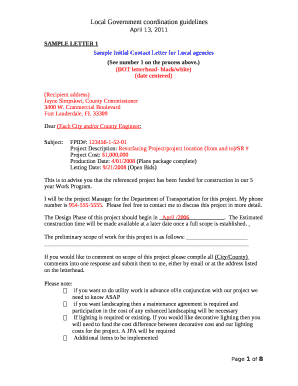 Sample Initial Contact Letter for Local agencies Doc Template | pdfFiller