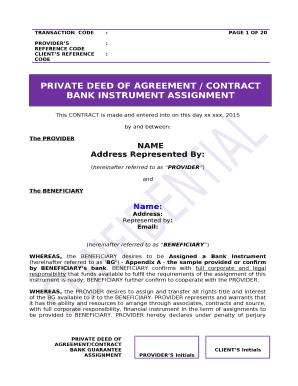 PRIVATE DEED OF AGREEMENT / CONTRACT Doc Template | pdfFiller