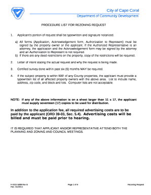 PROCEDURE LIST FOR REZONING REQUEST Doc Template | pdfFiller