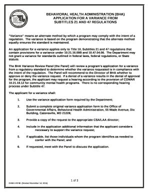 APPLICATION FOR A VARIANCE FROM Doc Template | pdfFiller