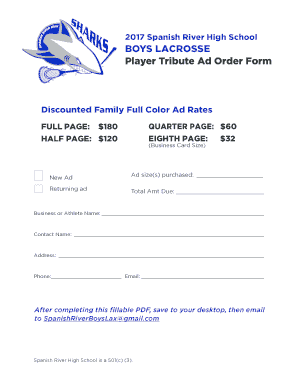 Fillable Online Player Tribute Ad Order Form Fax Email Print - pdfFiller