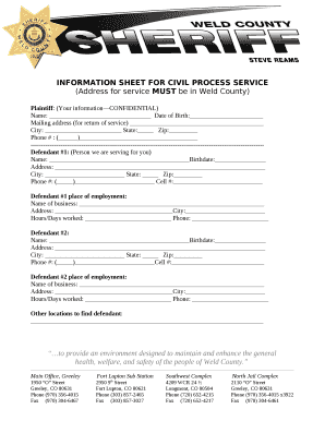 INATION SHEET FOR CIVIL PROCESS SERVICE Doc Template | pdfFiller