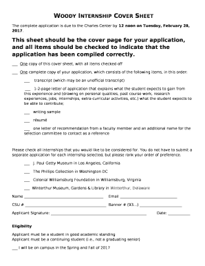 Woody Internship Cover Sheet Doc Template | pdfFiller