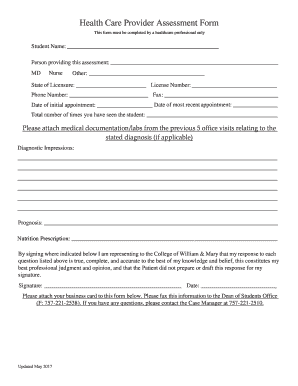 Fillable Online Health Care Provider Assessment Form Fax Email Print ...