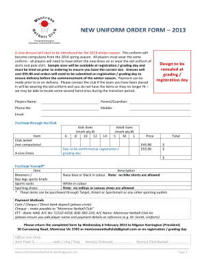 Fillable Online NEW UNIFORM ORDER FORM 2013 Fax Email Print - pdfFiller
