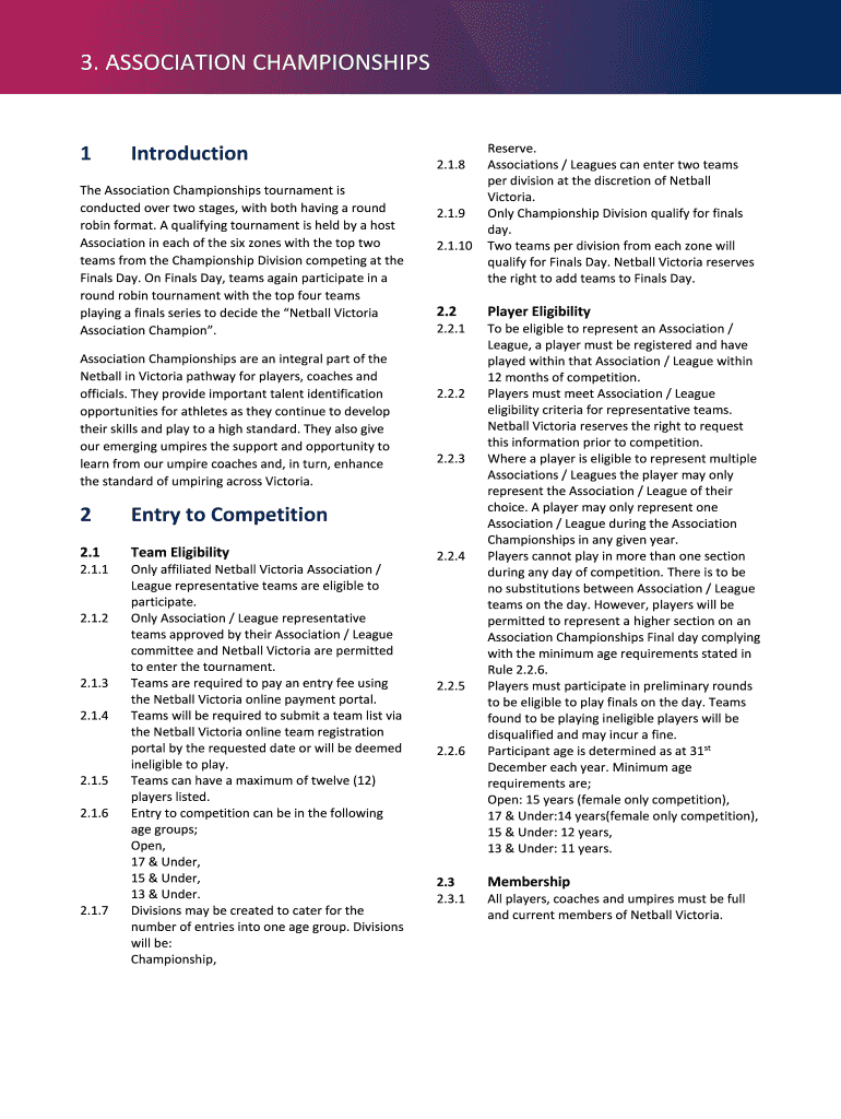 Fillable Online ASSOCIATION CHAMPIONSHIPS Fax Email Print - pdfFiller
