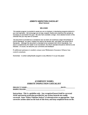 JOBSITE INSPECTION CHECKLIST Doc Template | pdfFiller