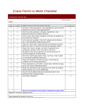 Crane Permit to Work Checklist Doc Template | pdfFiller